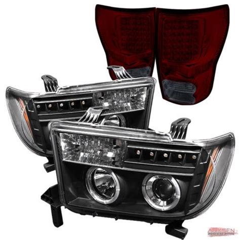 Find 07 13 TOYOTA TUNDRA HALO LED BLACK PROJECTOR HEADLIGHTS LED TAIL
