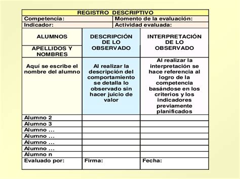 Instrumentos De Evaluacion Registro Descriptivo