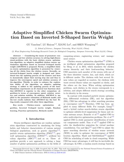 pdf adaptive simplified chicken swarm optimization based on inverted s‐shaped inertia weight