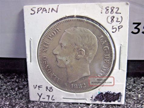 1882 Spain 5 Pesetas Alfonso Xii 3rd Portrait 900 Silver Coin