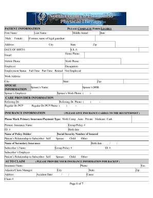 Fillable Online PATIENT INFORMATION PLEASE COMPLETE FORM LEGIBLY First