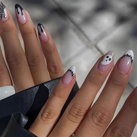 Amazon Almond Press On Nails Halloween Medium Fake Nails White