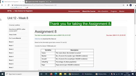 data science for engineers nptel swayam course week 8 assignment answers youtube