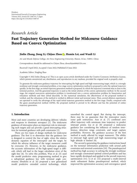 pdf fast trajectory generation method for midcourse guidance based on convex optimization