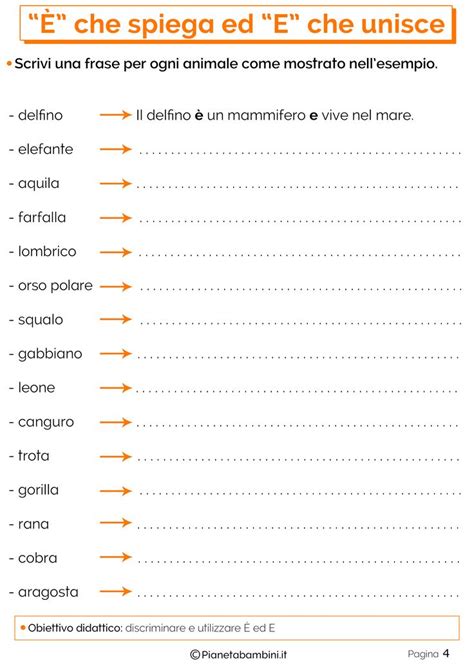 È che Spiega E che Unisce Esercizi per la Scuola Primaria
