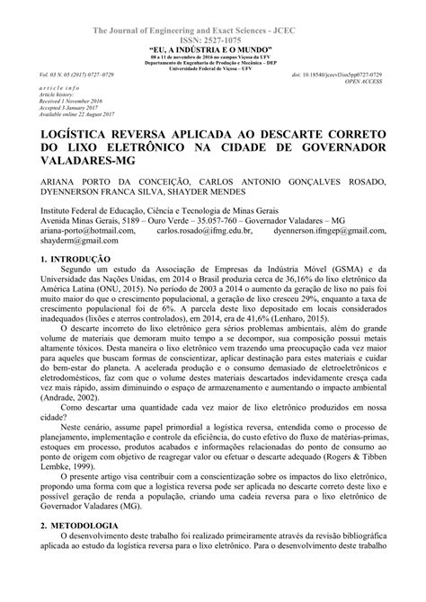 PDF LOGÍSTICA REVERSA APLICADA AO DESCARTE CORRETO DO LIXO ELETRÔNICO