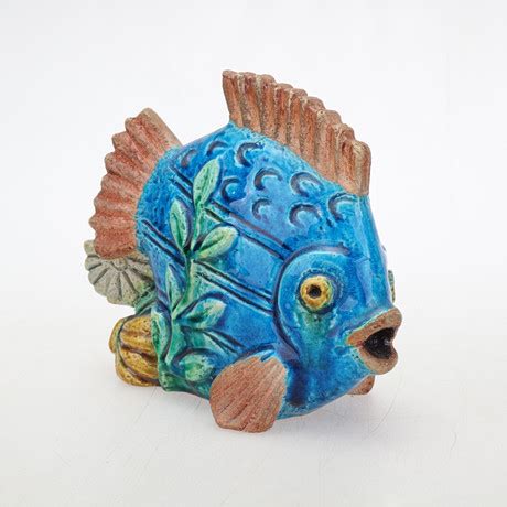 GUNNAR NYLUND Figurin fisk stengods chamotte Rörstrand signerad