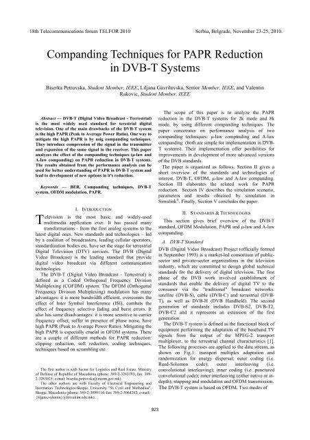 companding techniques for papr reduction in dvb t systems