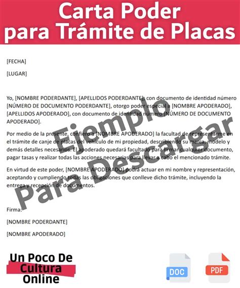 Carta Poder Para Tr Mite De Placas Ejemplos Y Modelos