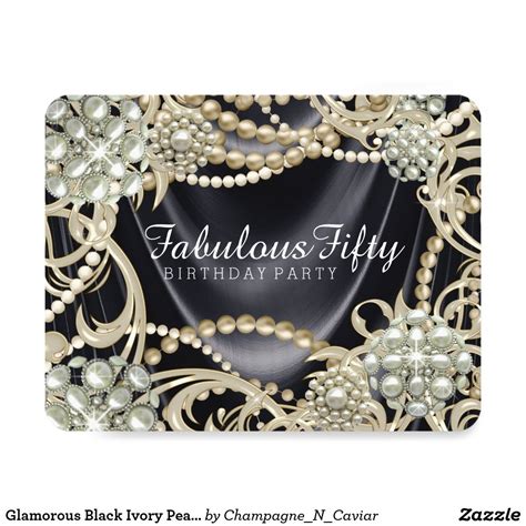 Glamorous Black Ivory Pearl Birthday Party Invitation Zazzle