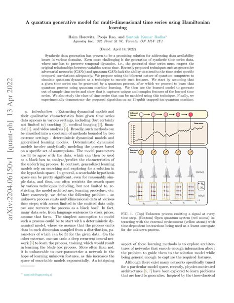 a quantum generative model for multi dimensional time series using hamiltonian learning deepai