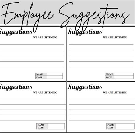 Employee Suggestion Form Editable Word Template Suggestion Etsy