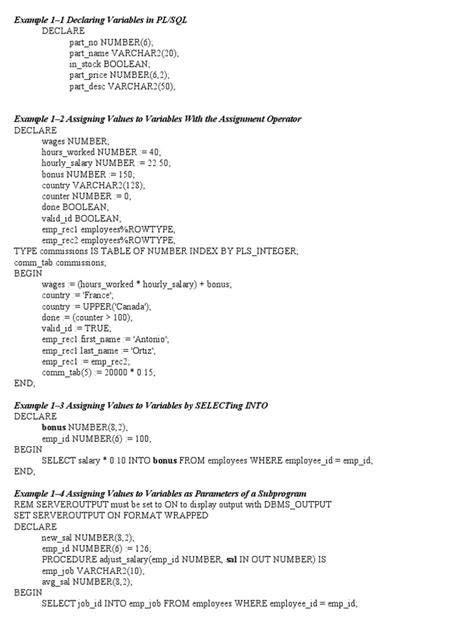 introduction to declaring variables assigning values and processing queries in pl sql pdf