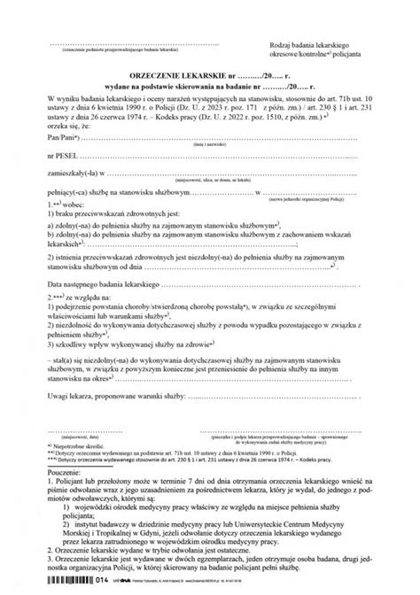 Orzeczenie lekarskie o zdolności lub niezdolności do pracy drukarnia
