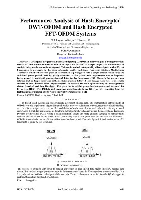 pdf performance analysis of hash encrypted dwt ofdm and hash encrypted fft ofdm systems
