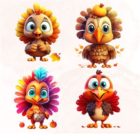 CUTE TURKEY Clip Art For Thanksgiving Cartoon Turkey Clipart Etsy