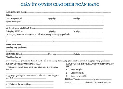 Mẫu giấy ủy quyền giao dịch ngân hàng mới nhất