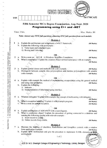 Visvesvaraya Technological University Mca Cbcs Fifth Semester