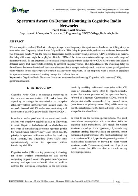 pdf spectrum aware on demand routing in cognitive radio networks international journal of