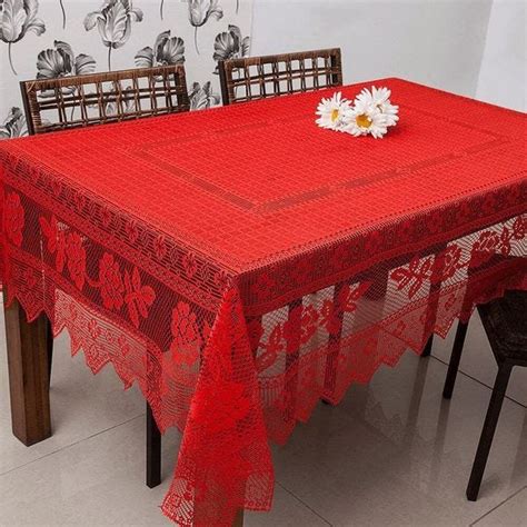 Toalha De Mesa Em Renda 6 Lugares Vermelha Color Retangular 1 50M X 2