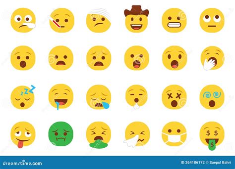 Set Of Emoticon Smiley Icons Cartoon Emoji Set With Smile Sad Happy