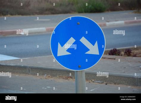 Traffic Direction Sign Pass Either Side Pass Designated Place On