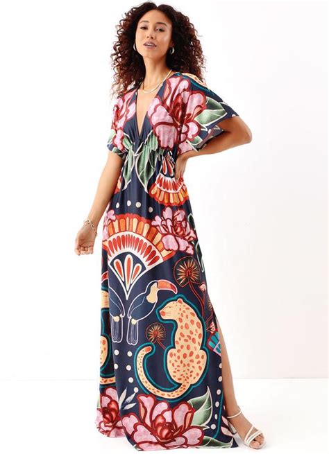 Vestido Natural Tropical Em Malha Fria Quintess