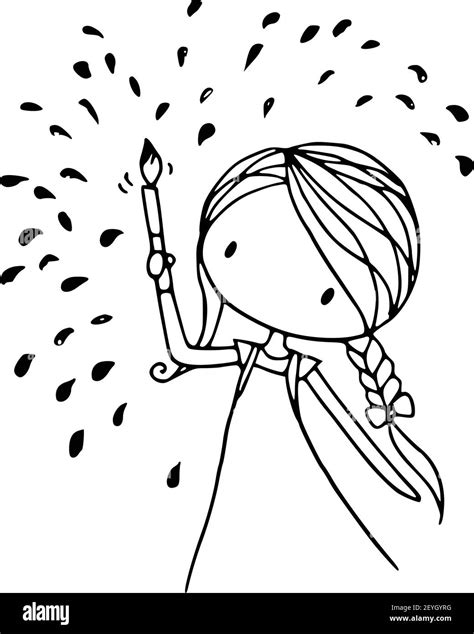 Dibujo De Chica De Dibujos Animados En Blanco Y Negro Vectorial Imagen