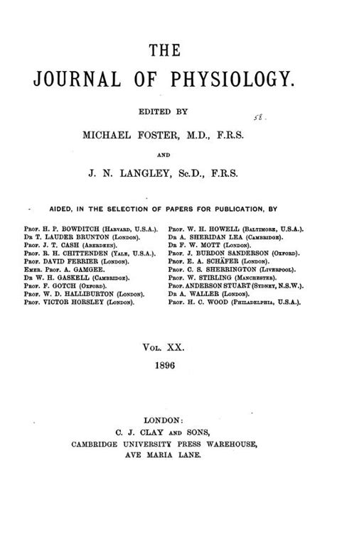 The Journal Of Physiology Vol No