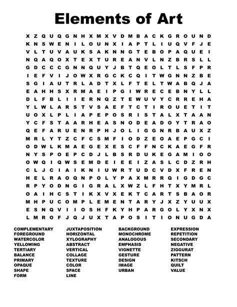 Art Terms Word Search WordMint Worksheets Library