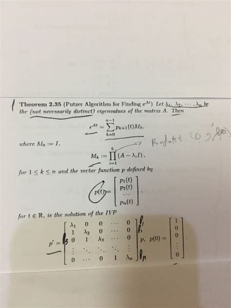 solved theorem 2 35 putzer algorithm for finding at let au