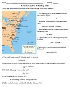 Revolutionary War Battle Map Worksheet