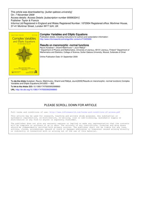 pdf results on meromorphic ϕ normal functions