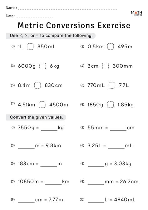 Metric Conversion Worksheets Math Monks