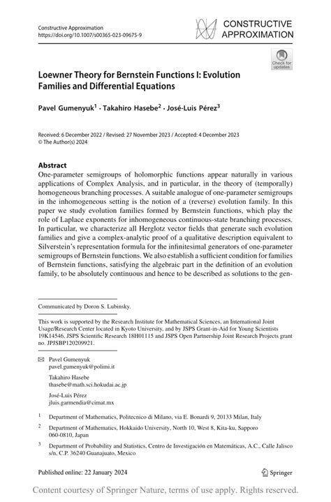 pdf loewner theory for bernstein functions i evolution families and differential equations