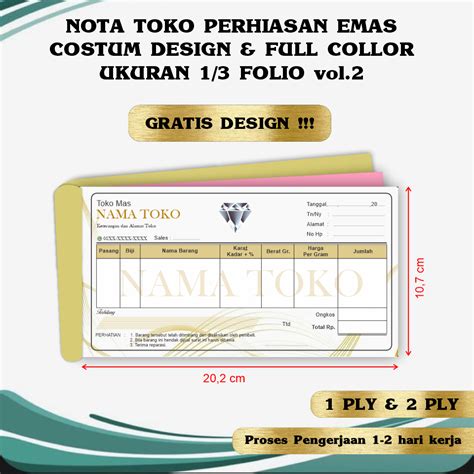 Jual Nota Toko Perhiasan Emas Costum Design Full Collor Ukuran