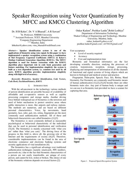 pdf speaker recognition using vector quantization by mfcc and kmcg clustering algorithm