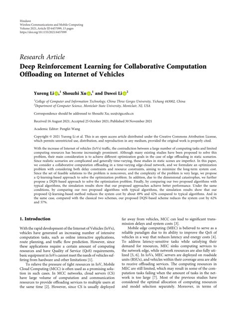 pdf deep reinforcement learning for collaborative computation offloading on internet of vehicles
