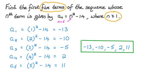 question video finding the terms of a sequence given its general term nagwa