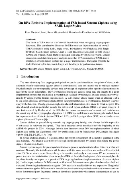 pdf on dpa resistive implementation of fsr based stream ciphers using sabl logic styles