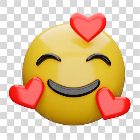 Emoji 3D Carinha Sorrindo Olhos Sorridentes e Três Corações PNG