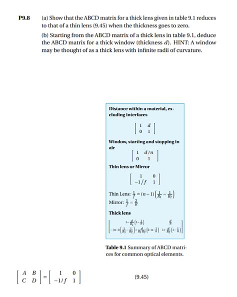 solved p9 8 a show that the abcd matrix for a thick lens