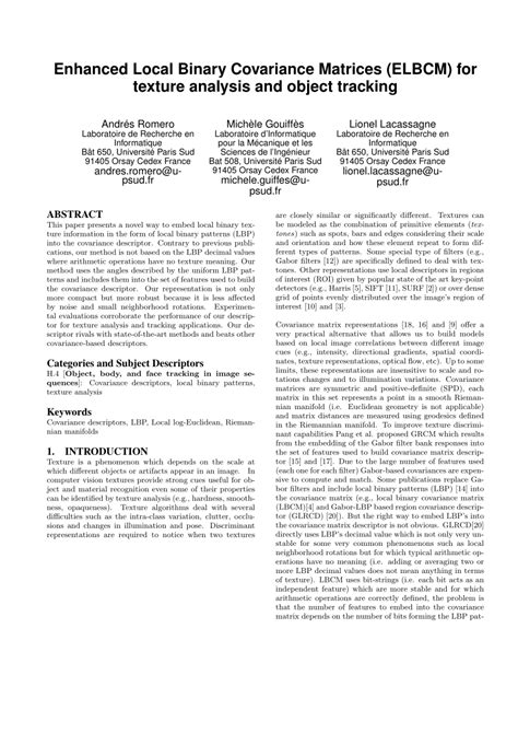 pdf enhanced local binary covariance matrices elbcm for texture analysis and object tracking