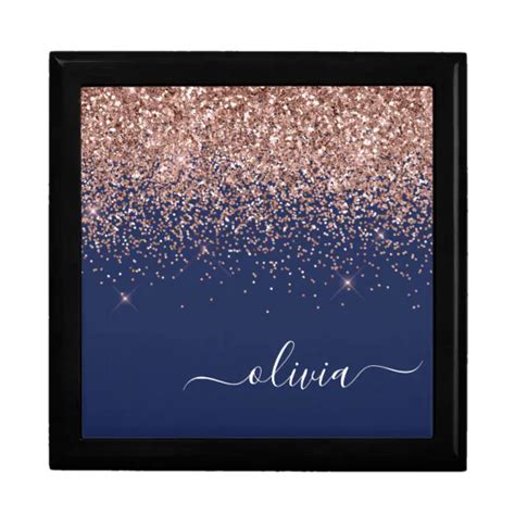 Navy Blue Rose Gold Blush Pink Glitter Monogram Gift Box Zazzle