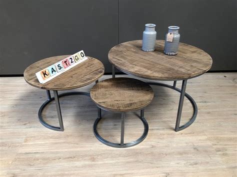 Kast2go Set Salontafel Victor Ronde Salontafels Mangohout