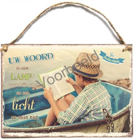 Metalen Wandbord A Met De Tekst Uw Woord Is Een Lamp Voor Mijn Voet
