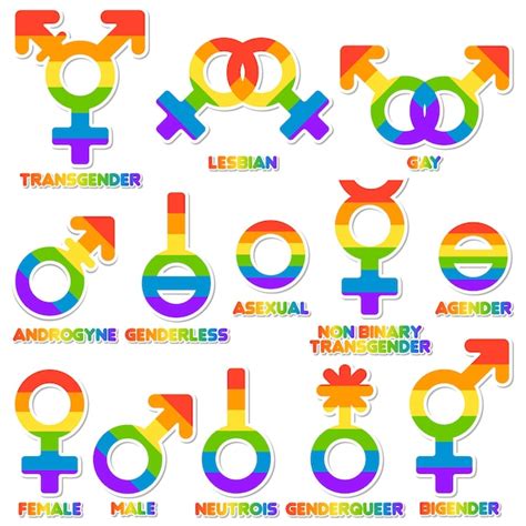 Un conjunto de símbolos lgbt con la palabra género en ellos Vector