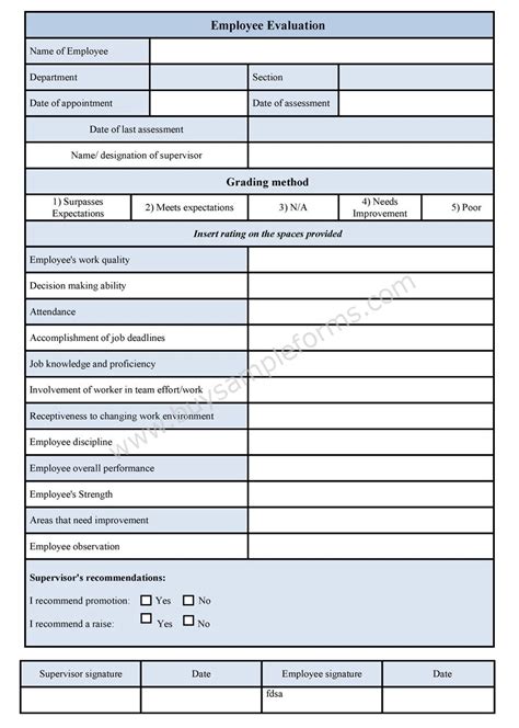 Sample Employee Evaluation Template