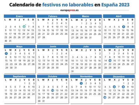 Festivos y puentes del calendario laboral 2023 de España