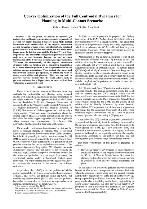 pdf convex optimization of the full centroidal dynamics for planning in multi contact scenarios